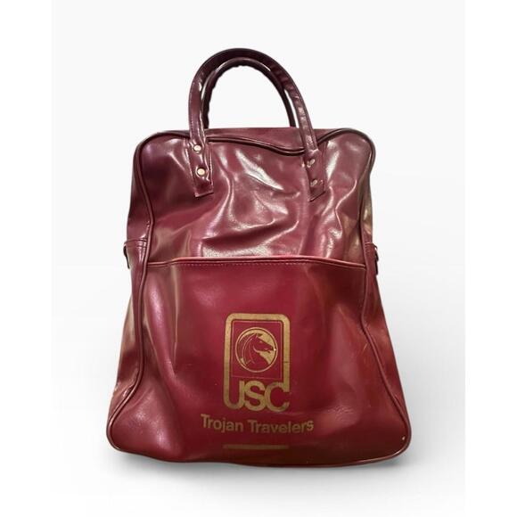 Bags | Vintage Usc Trojan Travelers Faux Leather Tote Bag Red Gold Logo ...